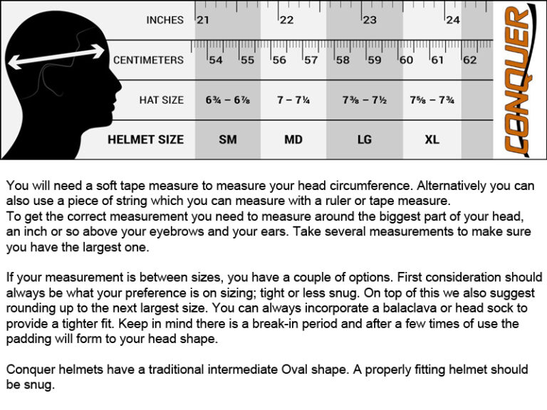 Sizing - Conquer Snell SA2020 Auto Racing Helmets